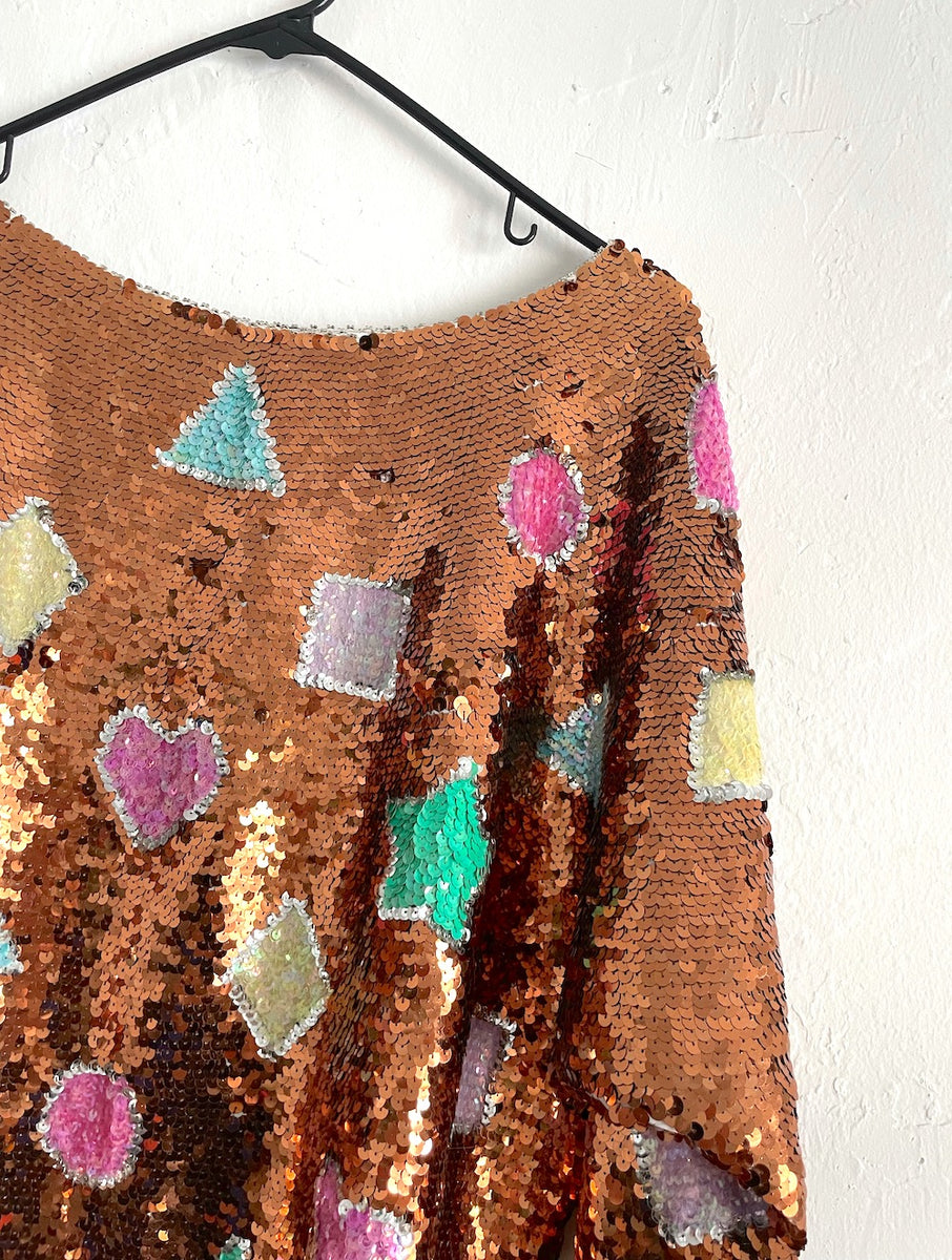 Dancing Queen Vintage Heart and Star Print Sequined Top – Total Recall ...